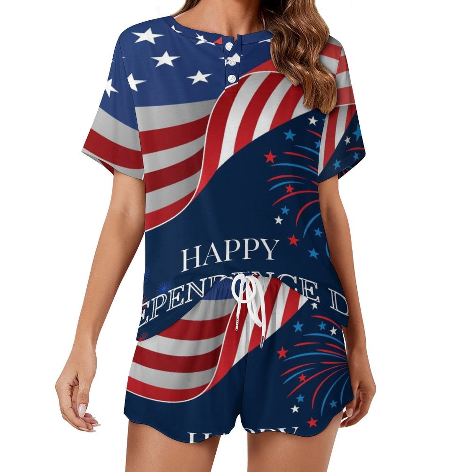 4th of July Pajamas Set Womens Loungewear Sleepwear 2 Piece PJ Sets ...