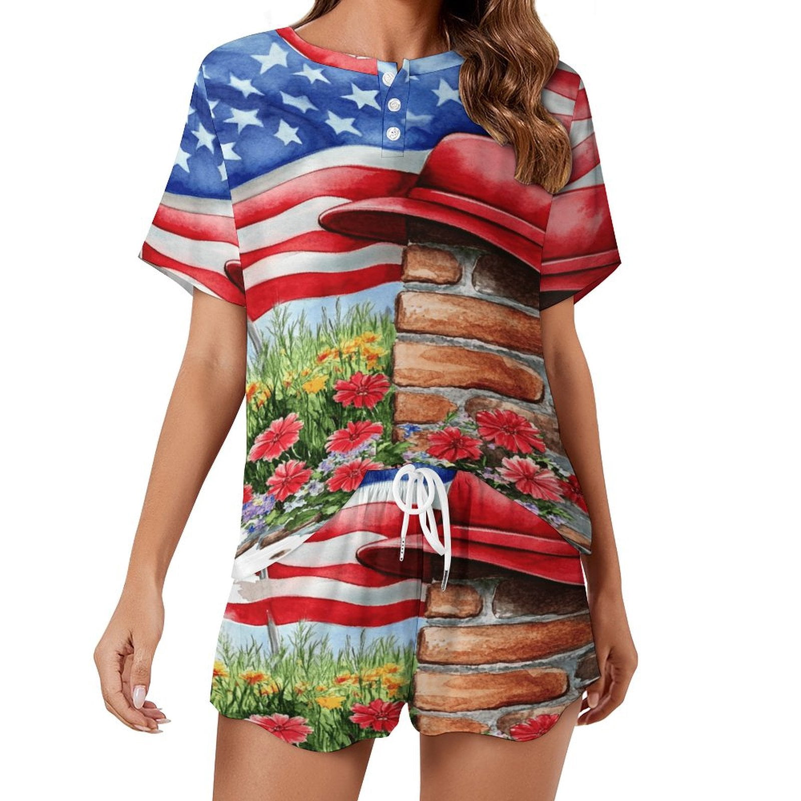 4th of July Pajamas Set Womens Loungewear Sleepwear 2 Piece PJ Sets ...