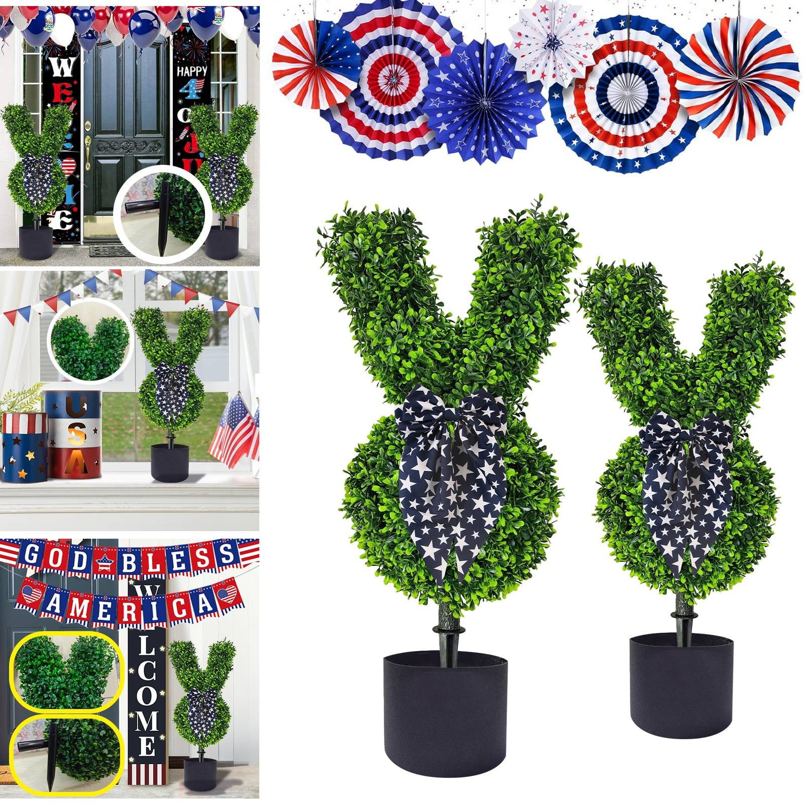 4th of July Patriotic 3D Bunny Insert Potted with Stand - Patriotic ...