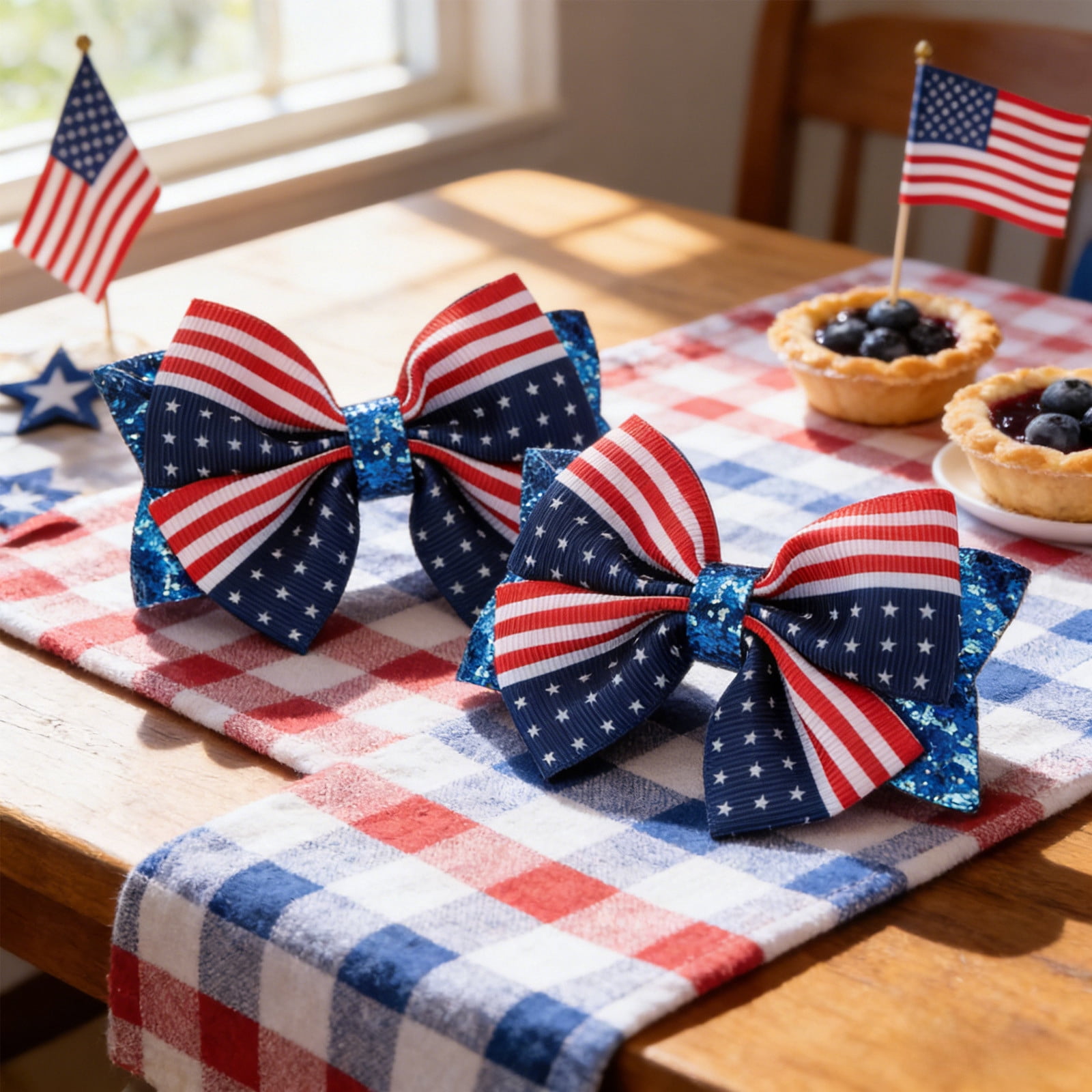4th of July Patriotic Bow Decorations 2-Pack – Red White Blue Glitter ...