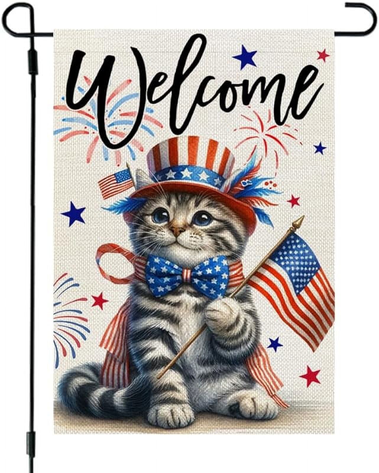 4th of July Patriotic Cat Garden Flag 12x18 Inch Double Sided for ...