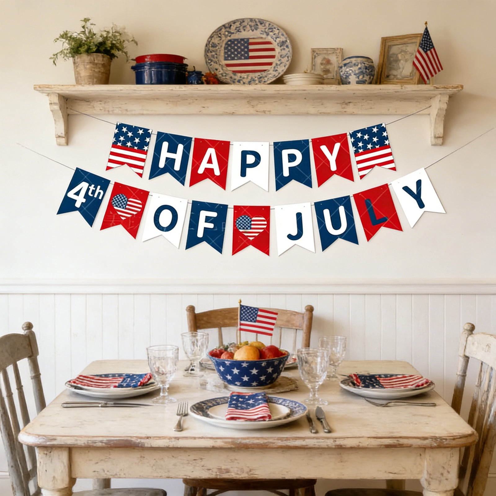 4th of July Patriotic Decor Set - Star Spangled Hanging Swirls Banners ...