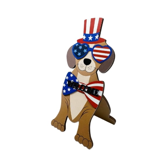 4th of July Patriotic Dog Wooden Figurine, Uncle Sam Style Flag Statue ...