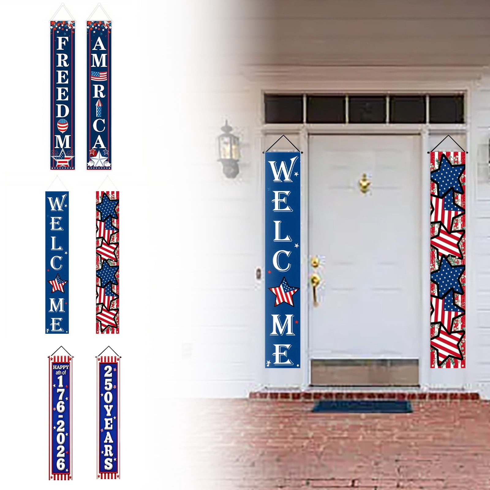 4th of July Patriotic Door Banner Set 70.8"×11.8" Double-Sided ...
