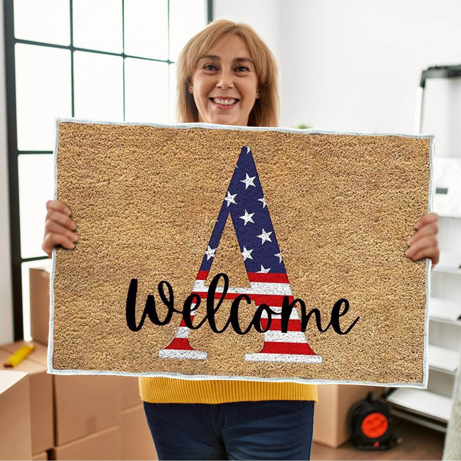 4th of July Patriotic Door Mat, Stain and Fade Resistant Welcome Rug ...