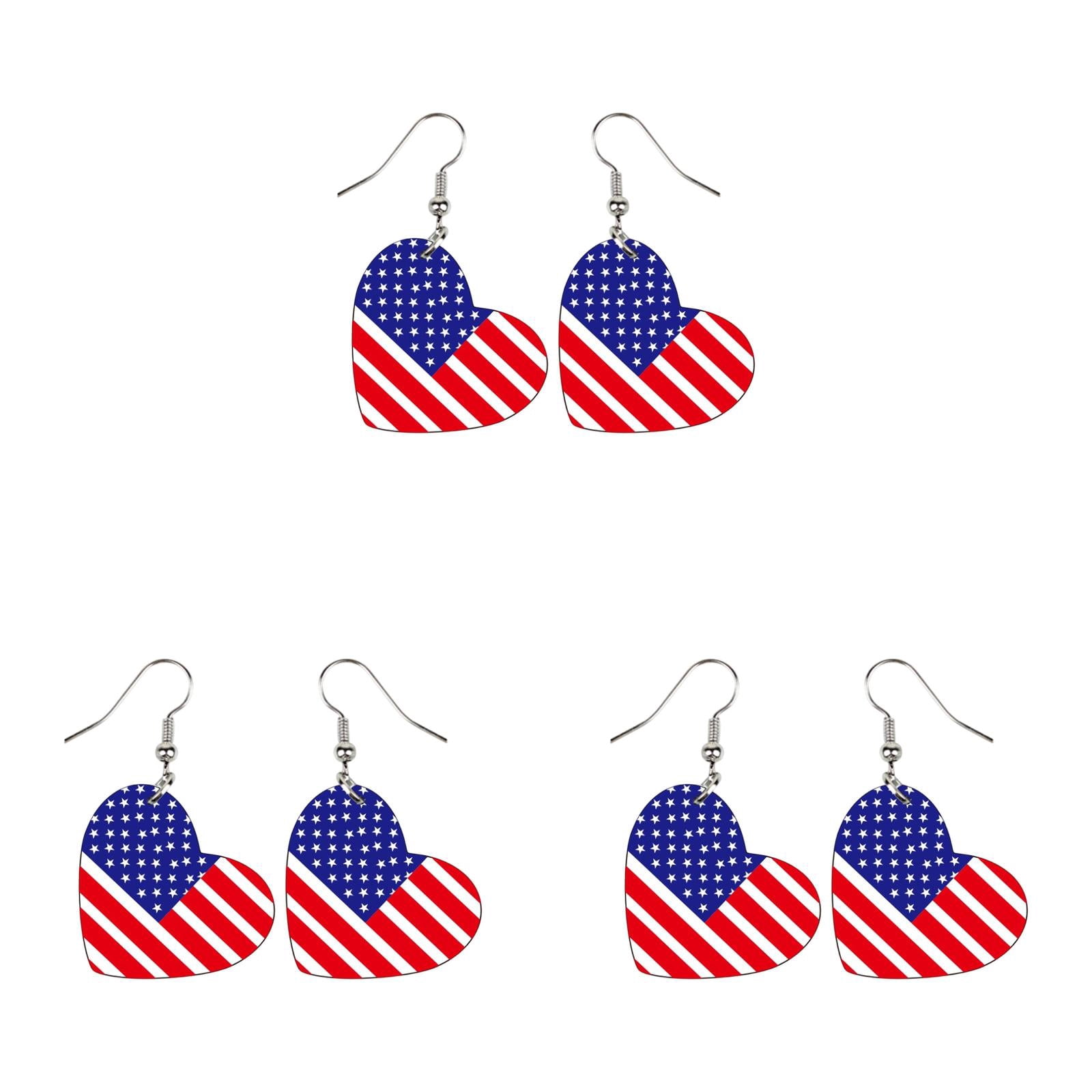4th of July Patriotic Earrings for Women, Flag Red White Blue Drop ...