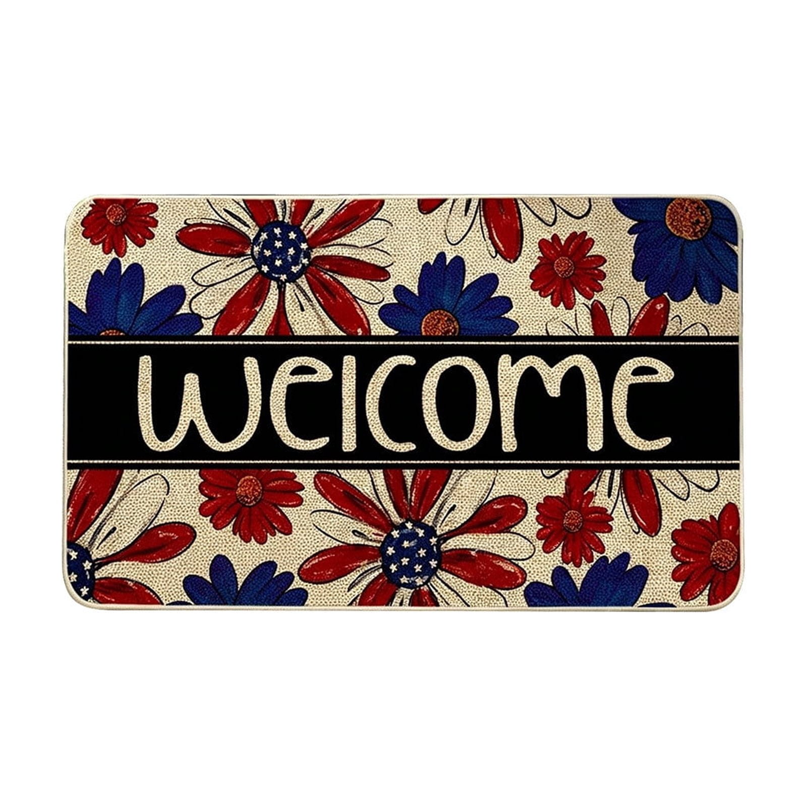 4th of July Patriotic Floral Doormat Rug, Independence Day Sunflowers ...