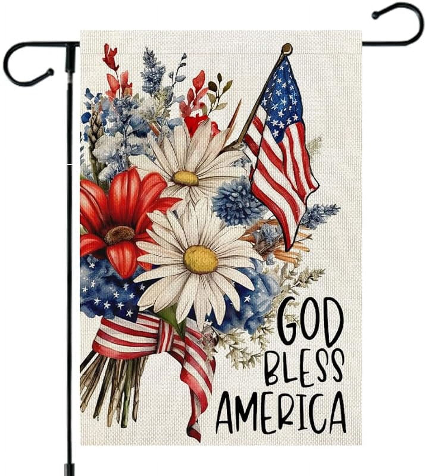4th of July- Patriotic Floral Garden Flag God Bless America -12x18 Inch ...