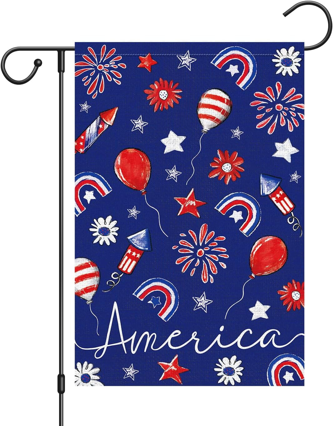 4th of July Patriotic Garden Flag Double Sided, Small Welcome Fireworks ...