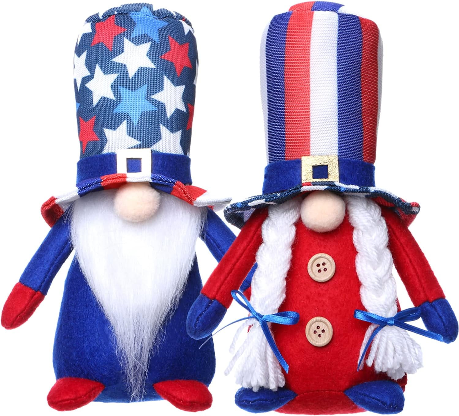 4th of July Patriotic Gnome Set, 2 Handmade USA Swedish Tomte Plush - Table Ornaments for ...