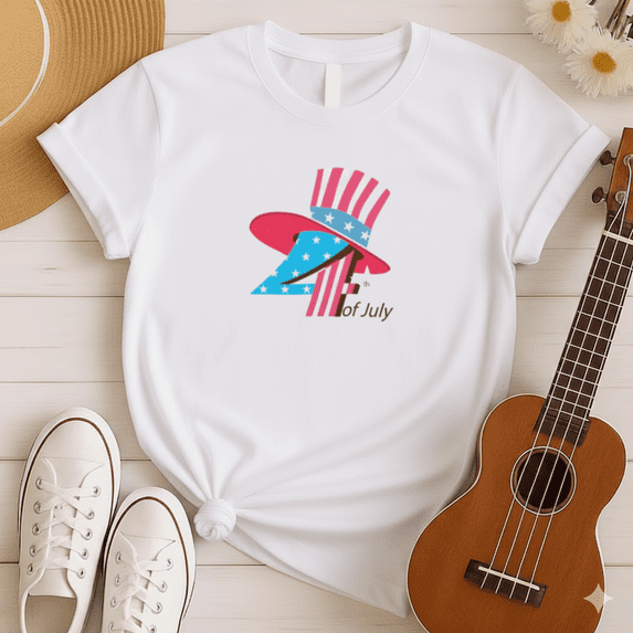 4th of July Patriotic Hat Graphic Tee - Uncle Sam Style T-shirt, for ...
