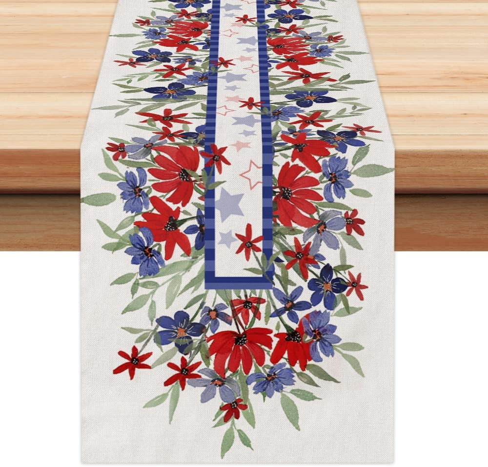 4th of July Patriotic Linen Table Runners Holiday Table rations Stars ...