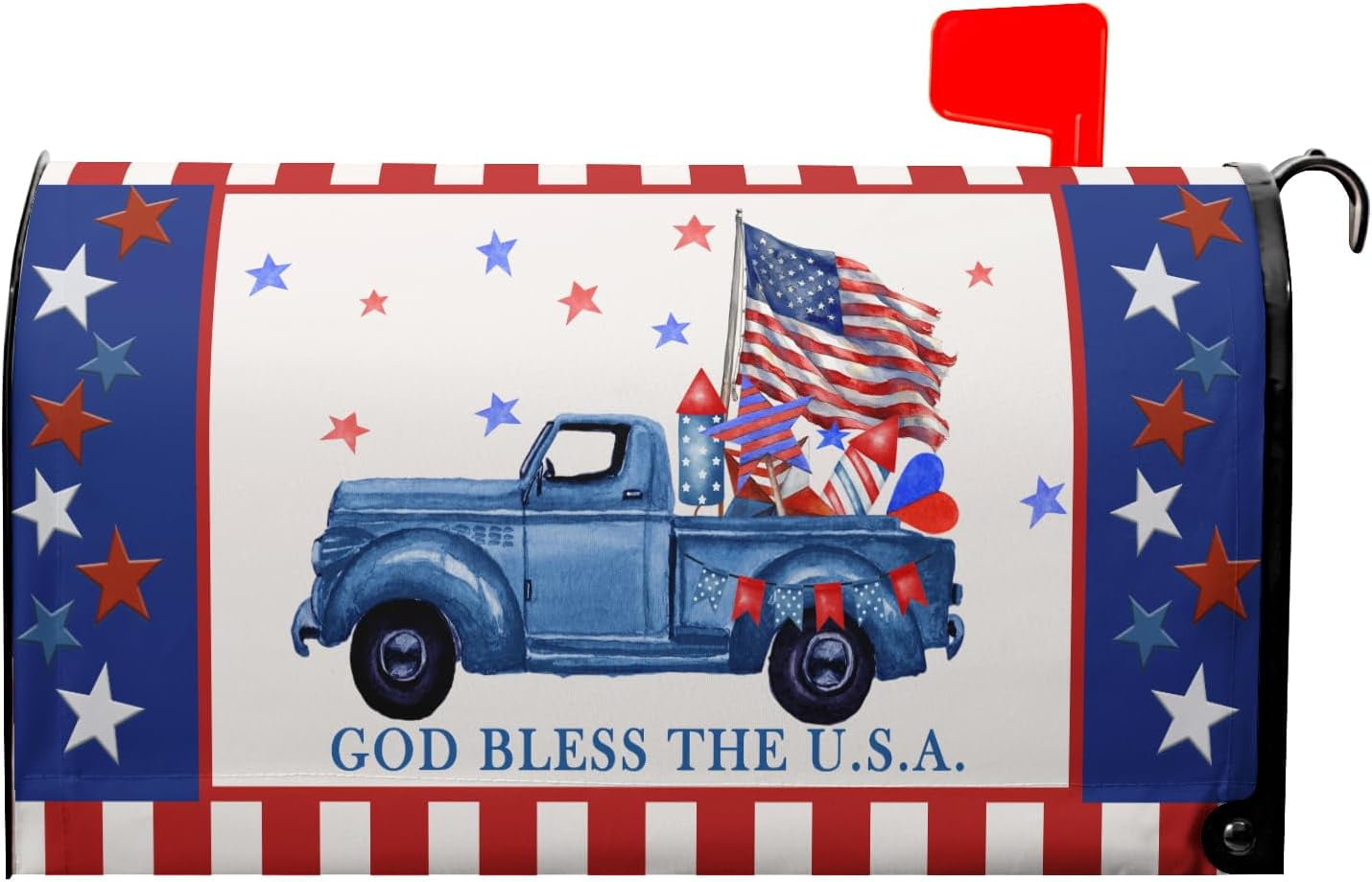 4th of July Patriotic Mailbox Cover (25.5″×21″, Memorial Day, God Bless ...