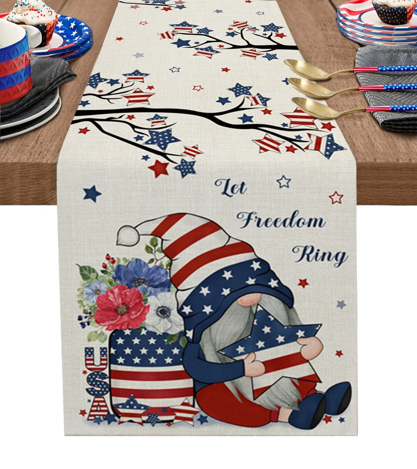 4th of July Patriotic Memorial Day Linen Table Runners Holiday Table ...