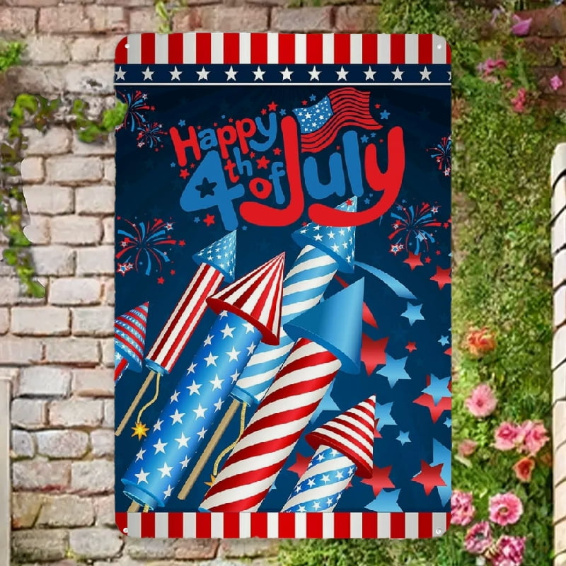 4th of July Patriotic Metal Sign 12 x 8, Firework USA America House ...