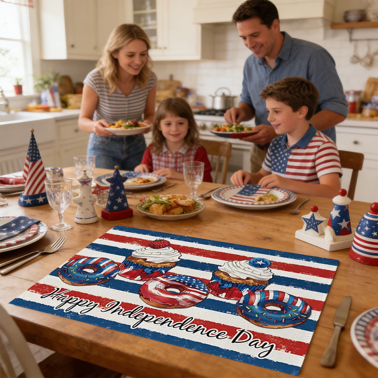 4th of July Patriotic Placemat Red White Blue Star Strip Linen Style ...