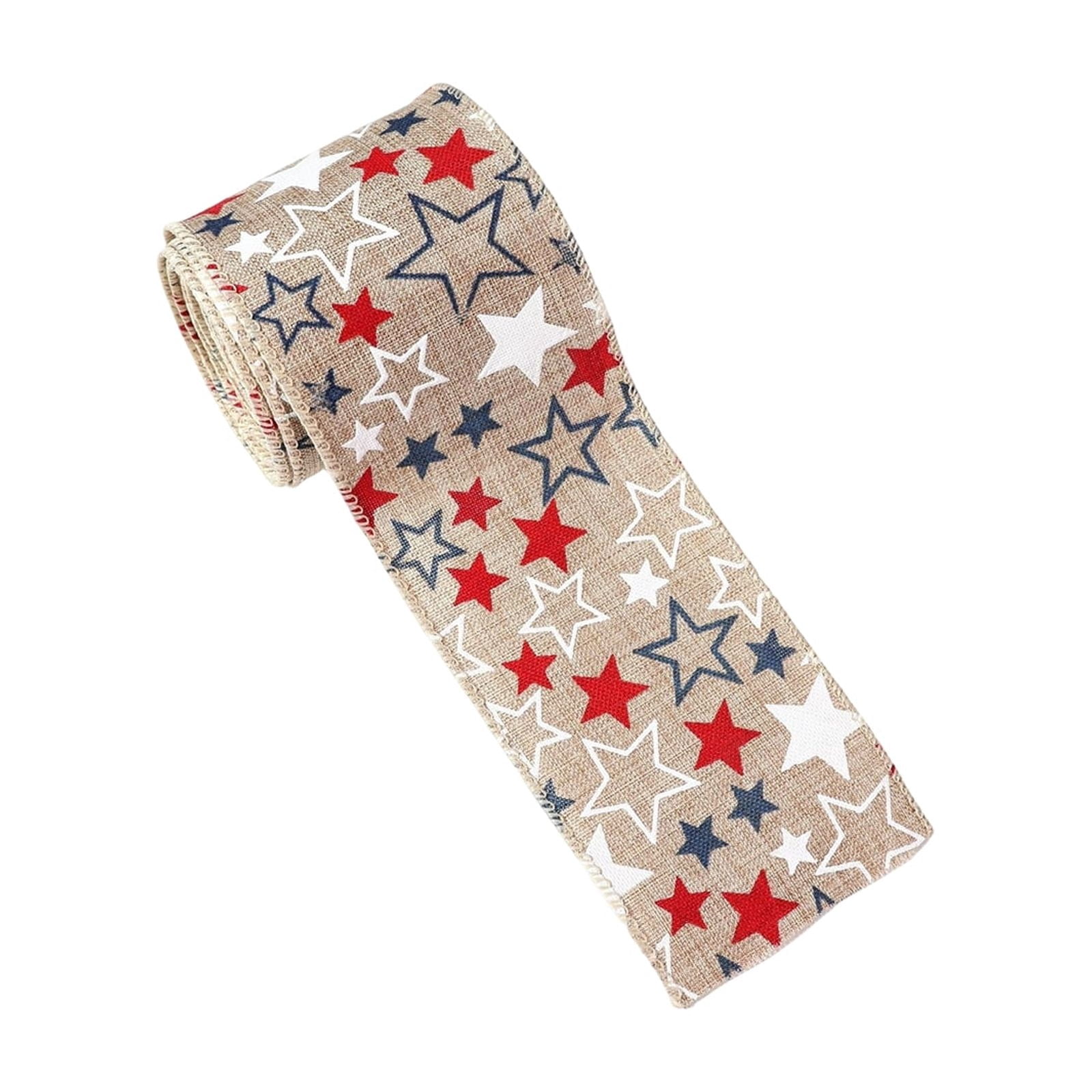 4th of July Patriotic Ribbon, Red White Blue Flag Star Wired Edge ...