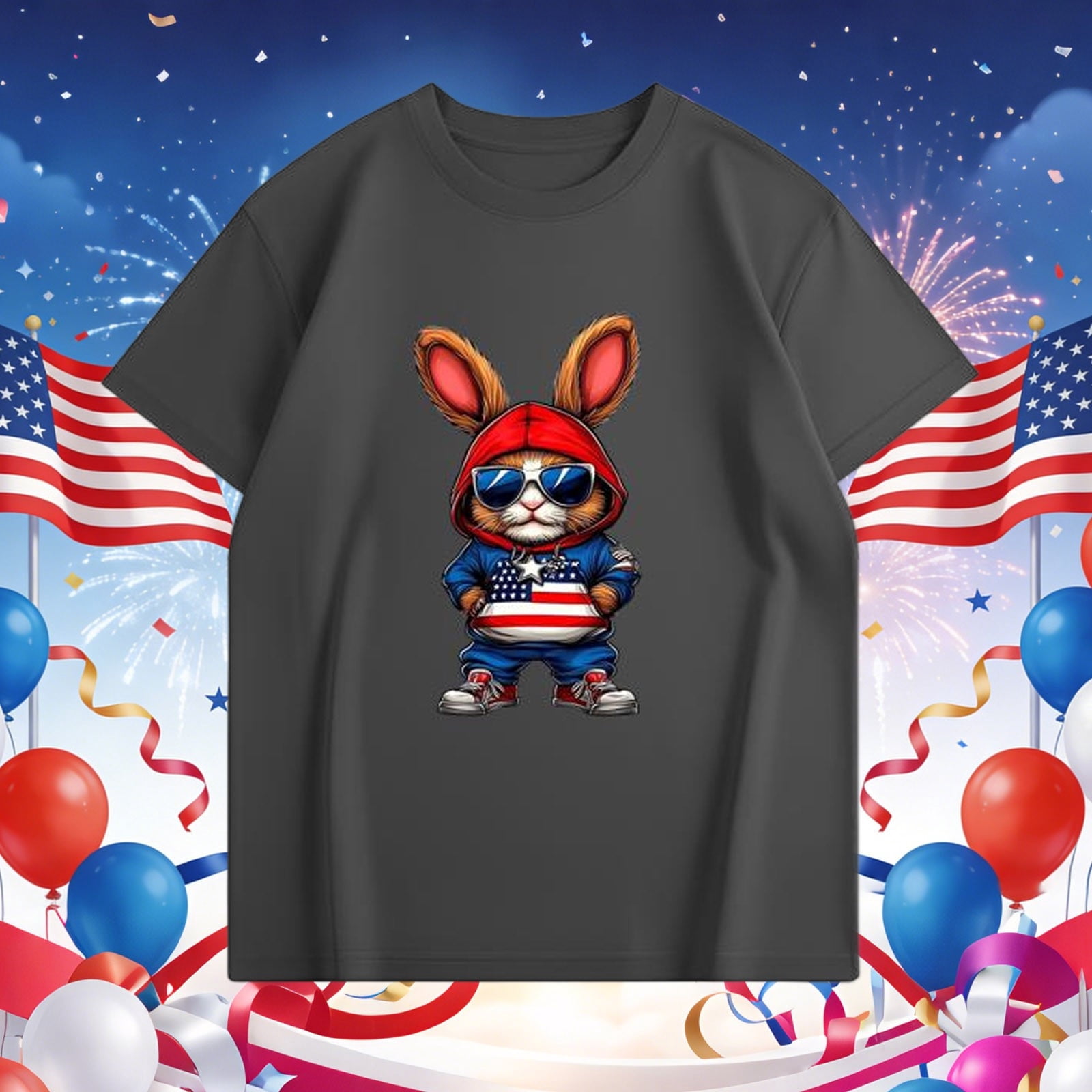 4th of July Patriotic Shirt for Kids Girls 2T American Flag Bunny ...