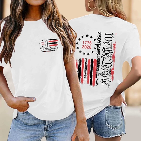 4th of July Patriotic Shirt for Women Funny American Flag Graphic Tee ...