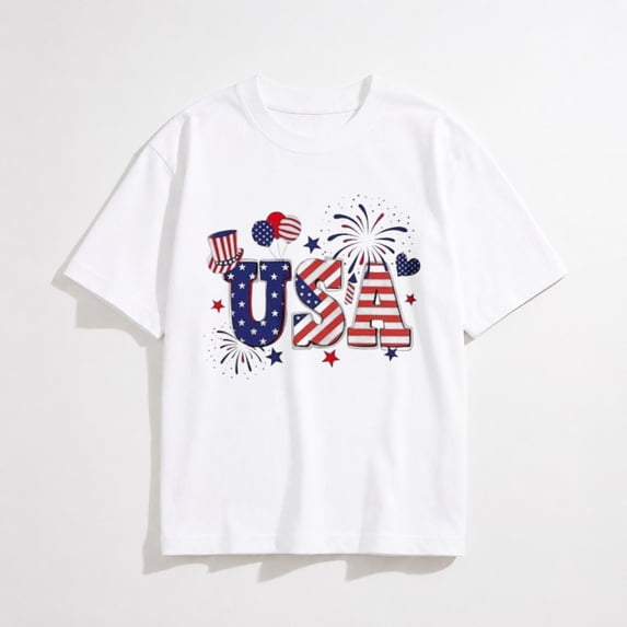 4th of July Patriotic Shirt for Women Funny American Flag Graphic Tee ...