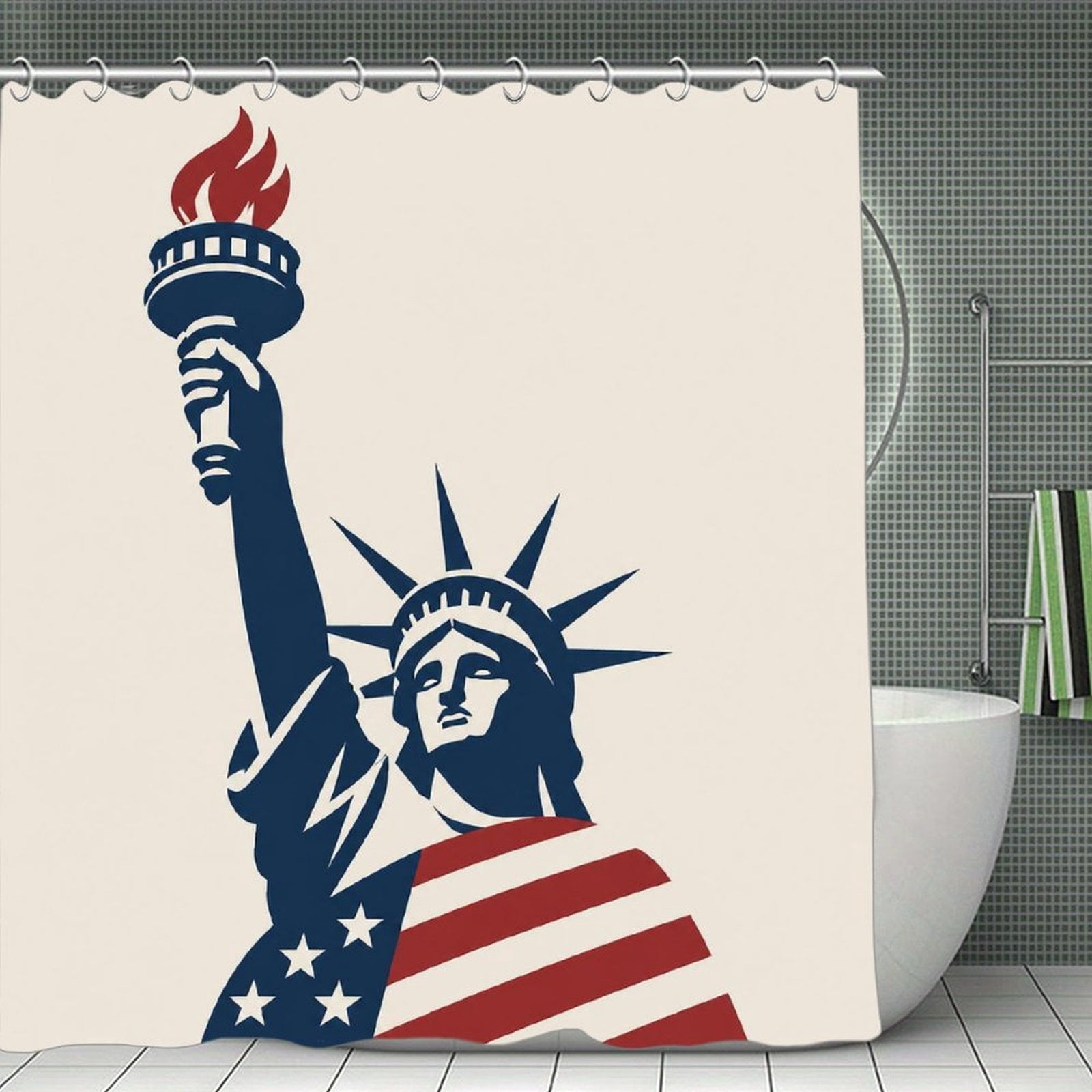 4th of July Patriotic Shower Curtain Liberty Torch Flag Bathroom ...