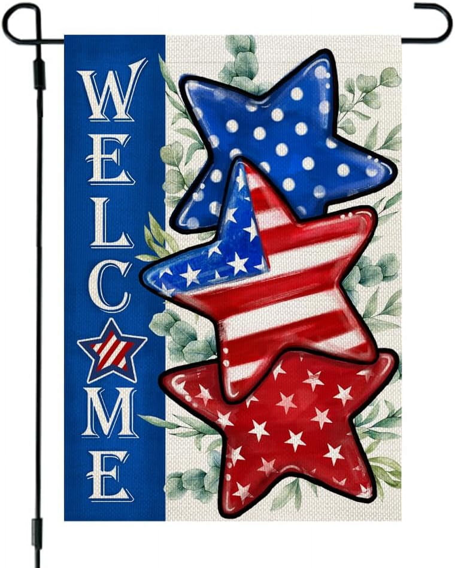 4th of July Patriotic Stars Garden Flag Double Sided for Outside Small ...