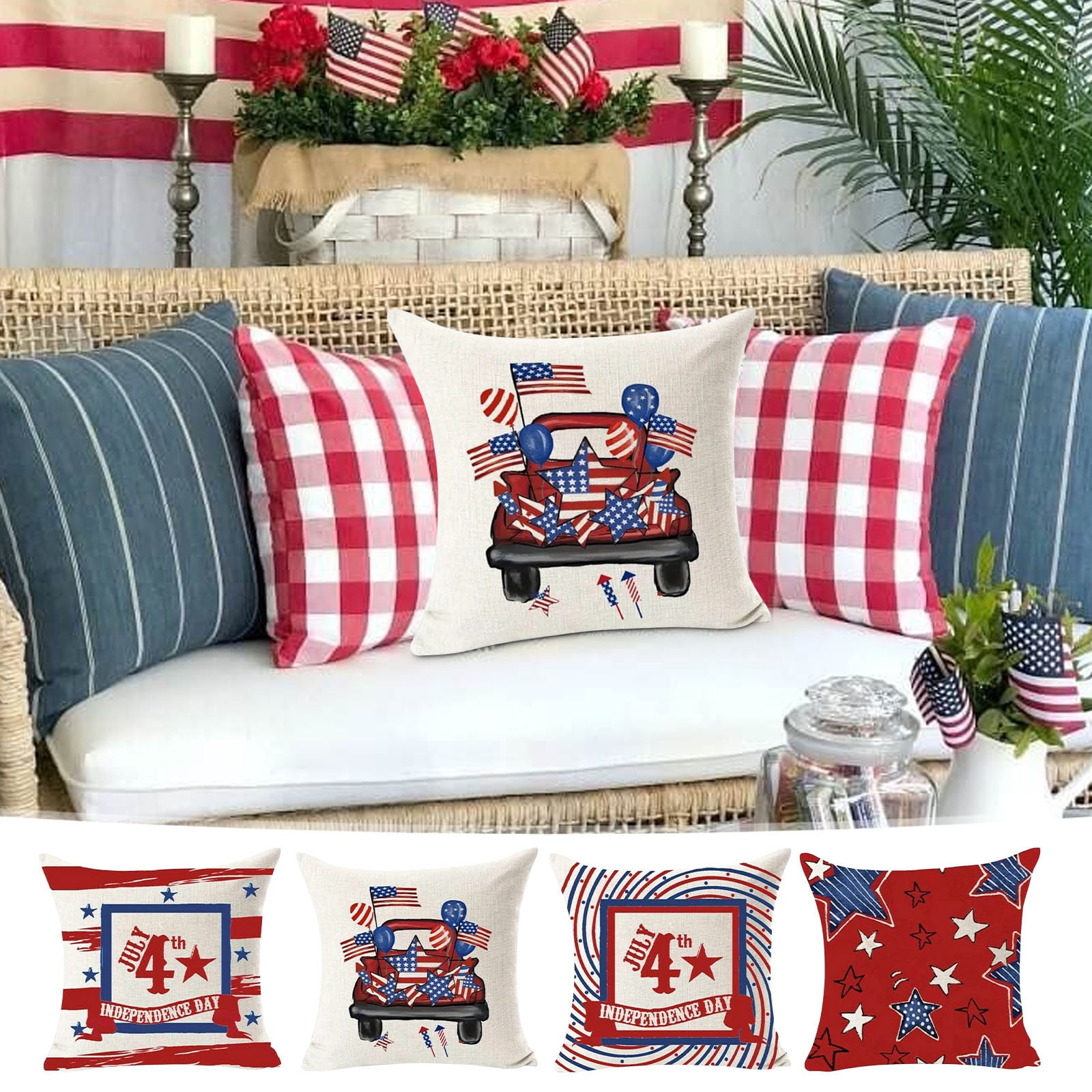 4th of July Patriotic Stripes Throw Pillow Covers, 18 x 18 Inch ...