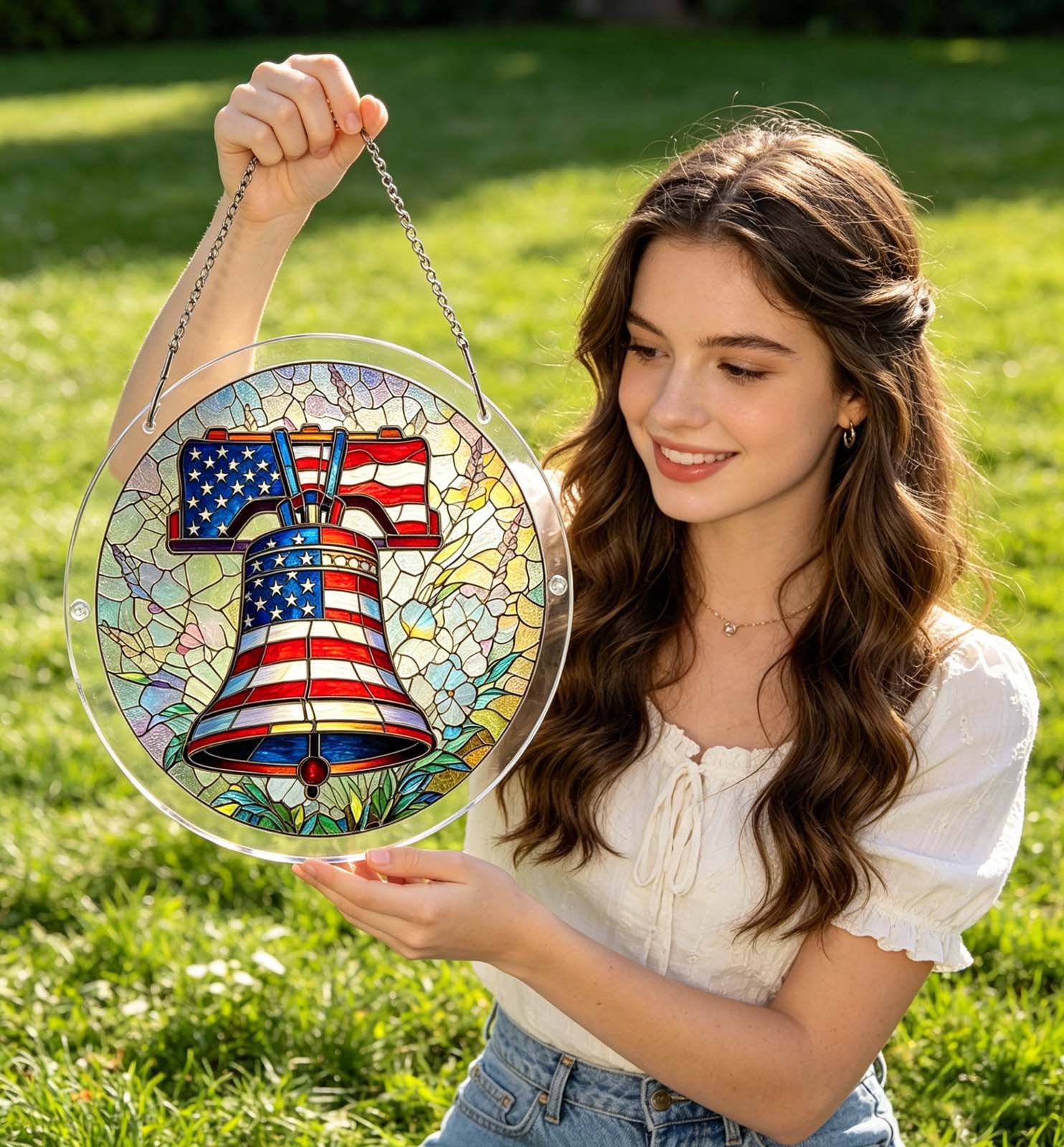 4th of July Patriotic Suncatcher, Acrylic Eagle & Flag Stained Glass ...