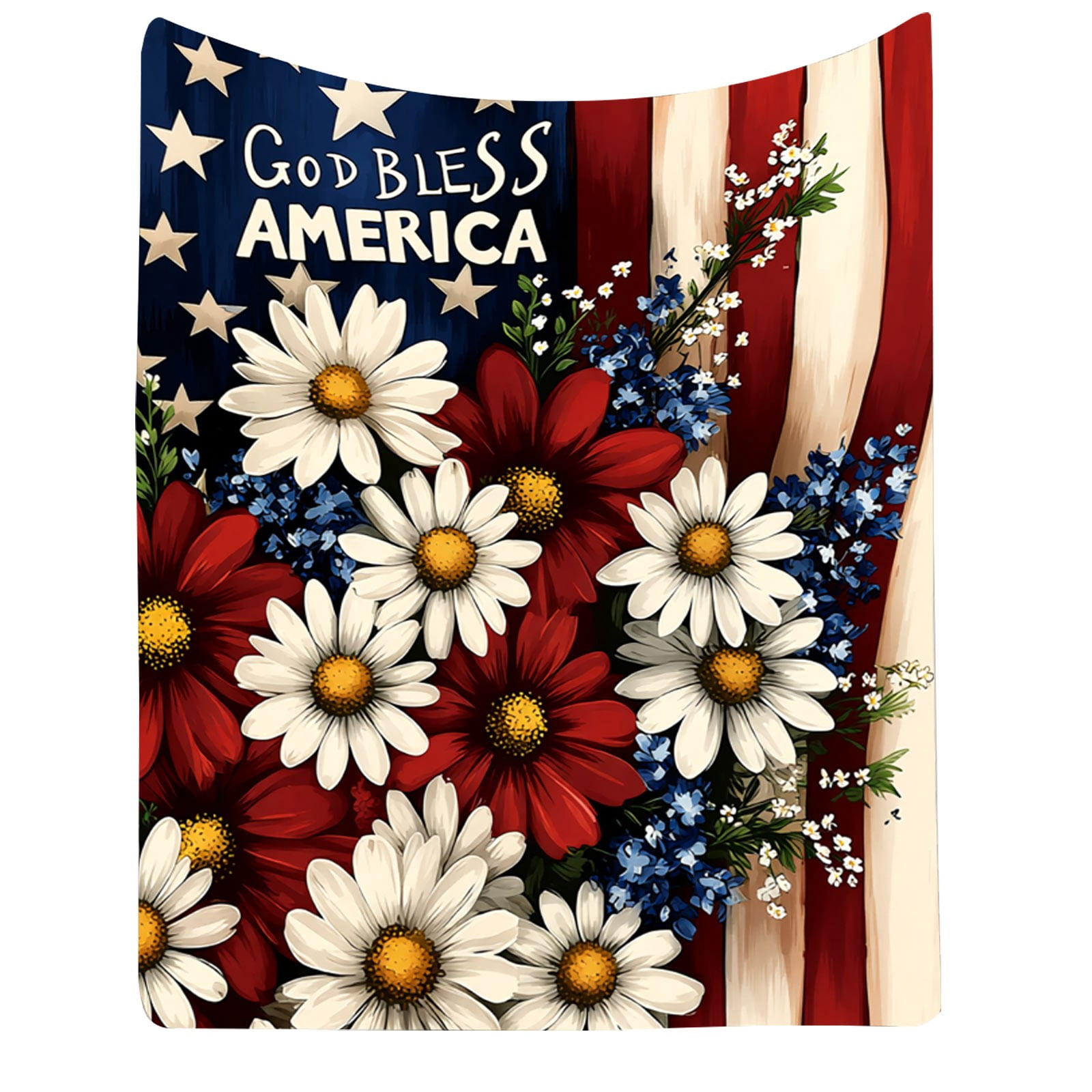 4th of July Patriotic Throw Blanket American Flag Floral Stars Stripes ...
