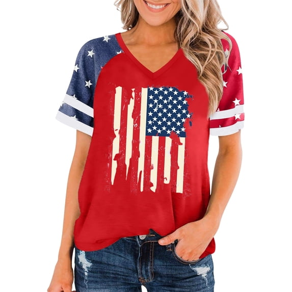 4th of July Patriotic V Neck Shirt for Women Funny American Flag ...