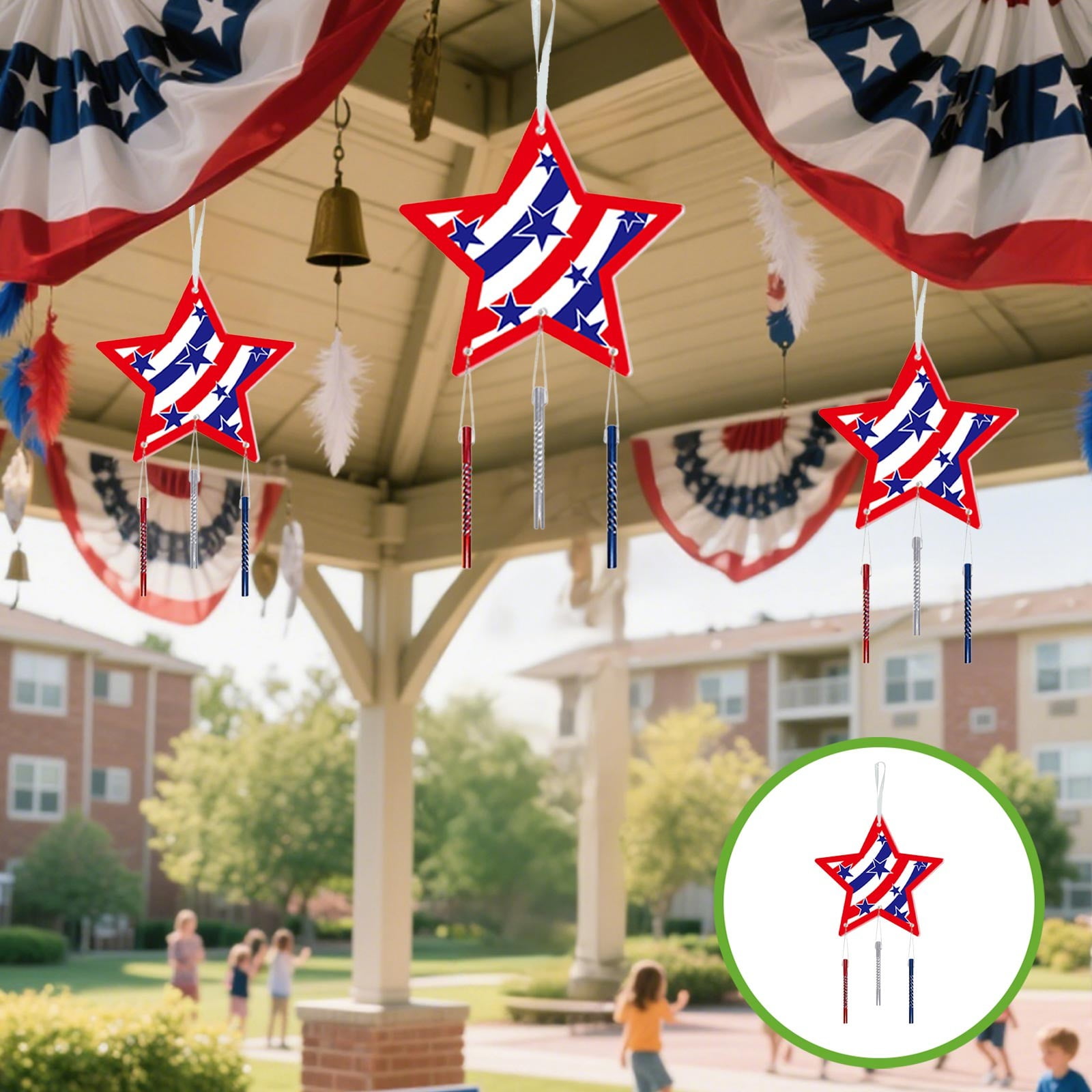 4th of July Patriotic Wind Chime Decor-Independence Day Star Pendant ...