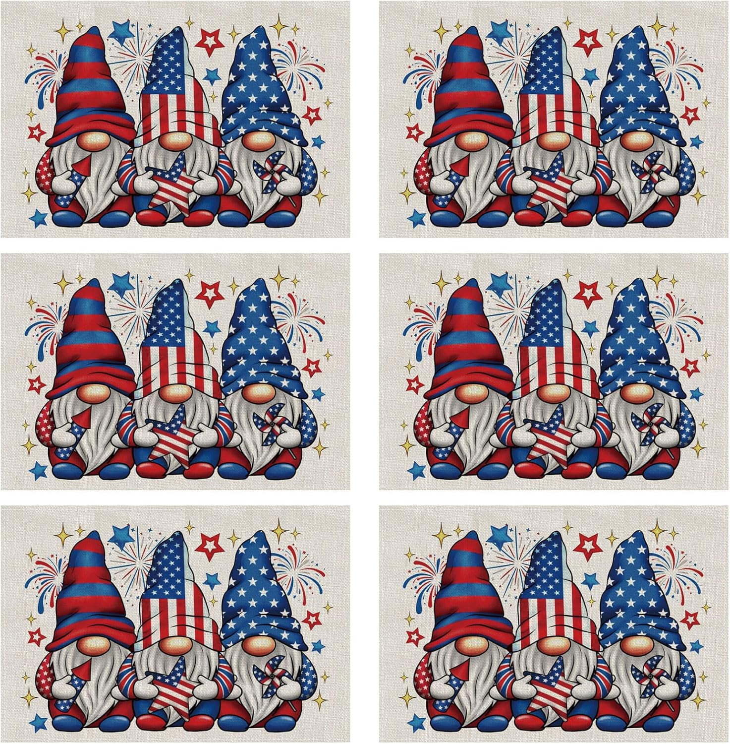 4th of July Placemats Set of 6 Gnome Patriotic America Memorial Day ...