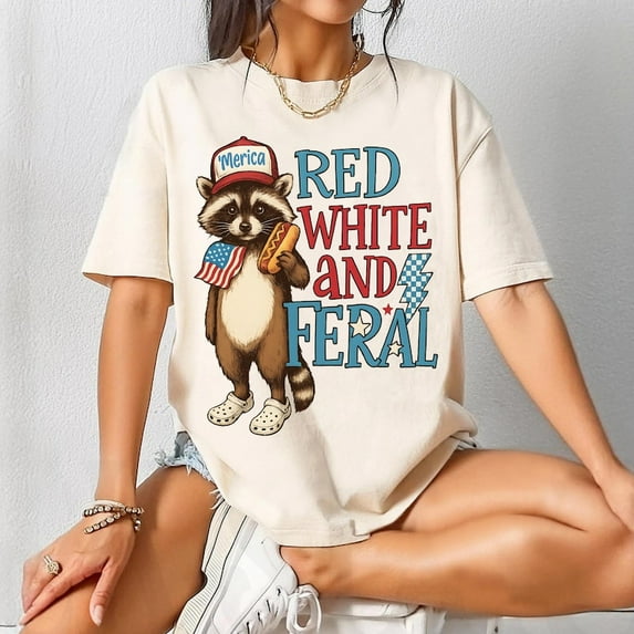 4th of July Raccoon Shirt, Red White and Feral Tee, Funny Patriotic USA ...
