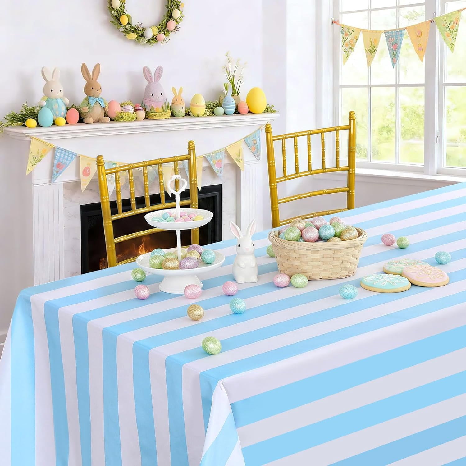 4th of July Red & Blue Striped Tablecloth - 57x120" Waterproof ...