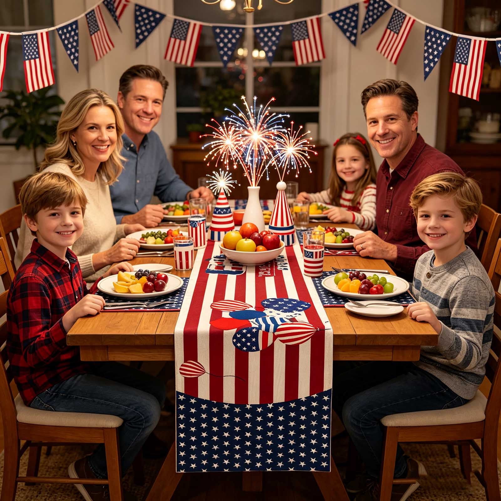 4th of July Red White Blue Patriotic Table Runner - Classic Long Table ...