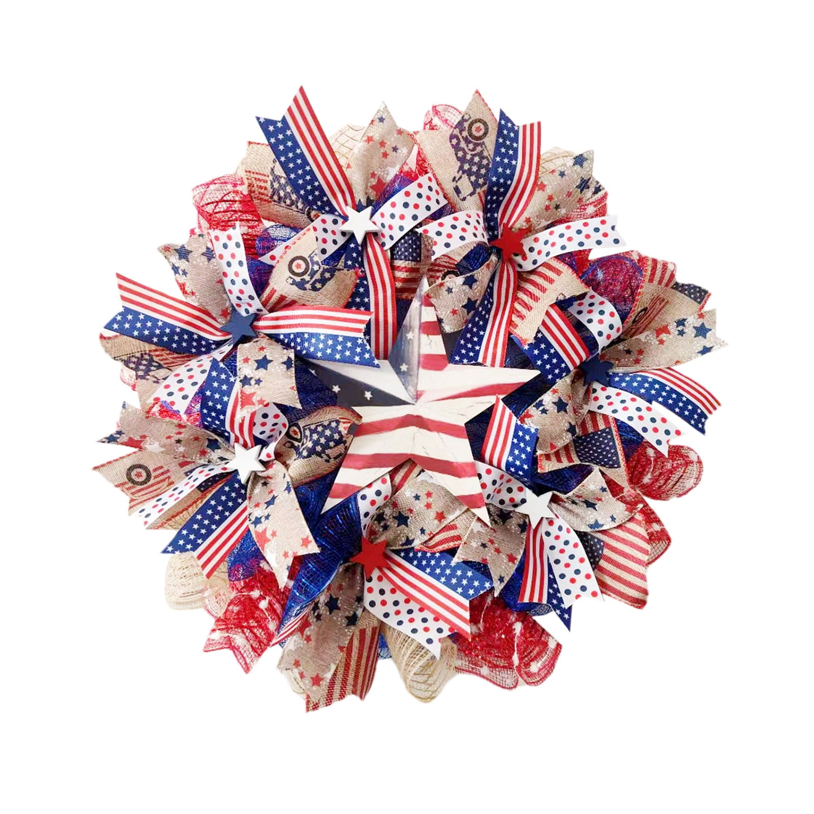 4th of July Red White Blue Star American Flag Front Door Garland ...