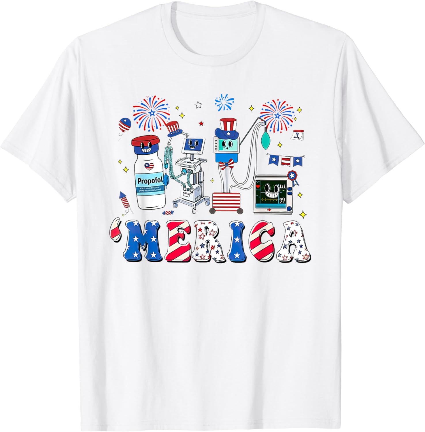 4th of July Red White ICU Nurse Care Er Ed Rn Micu Cvicu T-Shirt ...