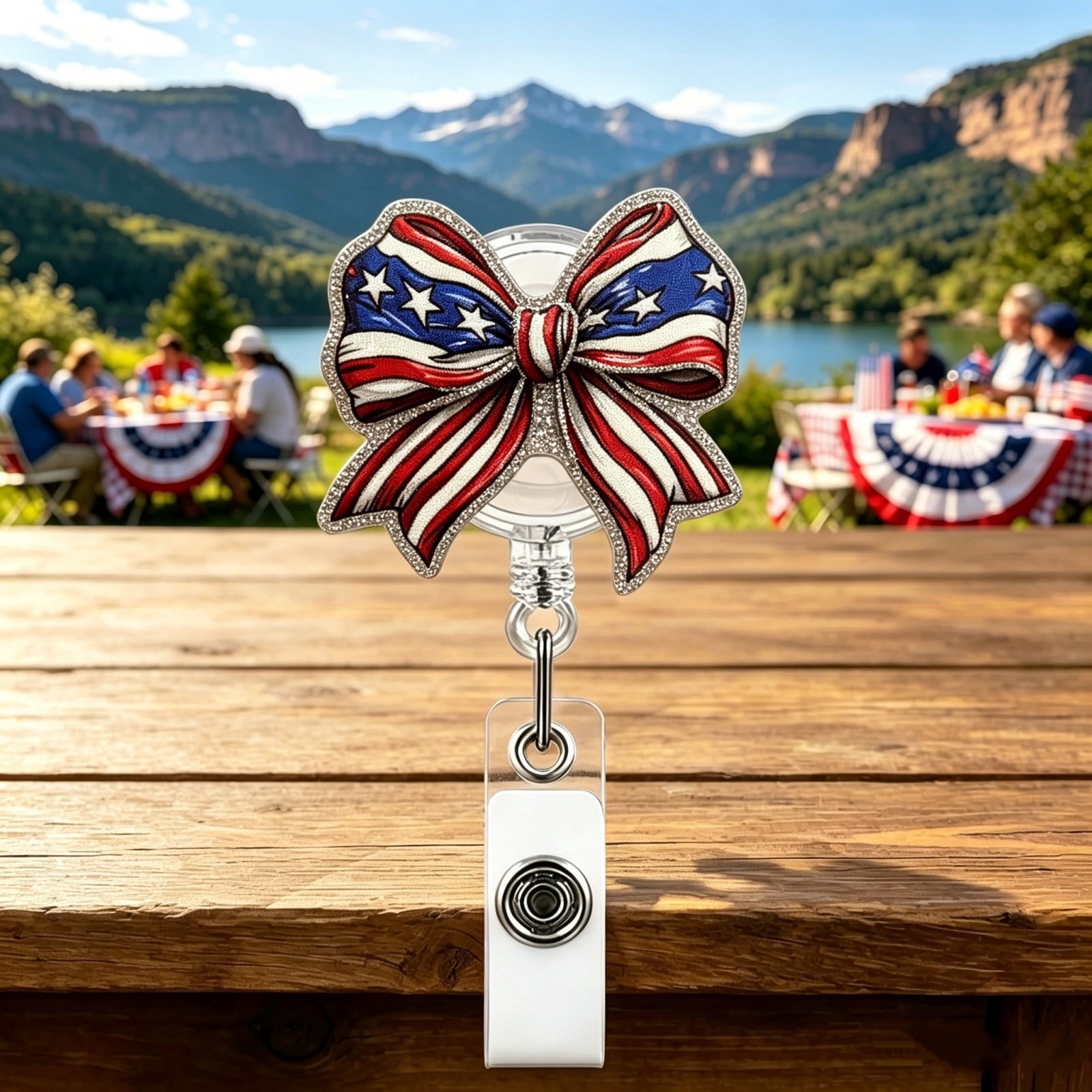 4th of July Retractable Badge Reel, Patriotic Bow ID Holder with Clip ...