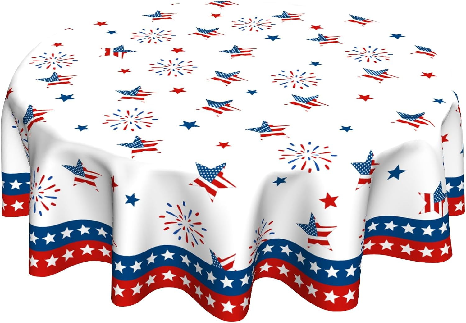 4th of July Round Tablecloth Patriotic Tablecloths Star Firework Circle ...