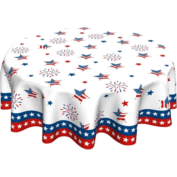 4th of July Round Tablecloth Patriotic Tablecloths Star Firework Circle ...