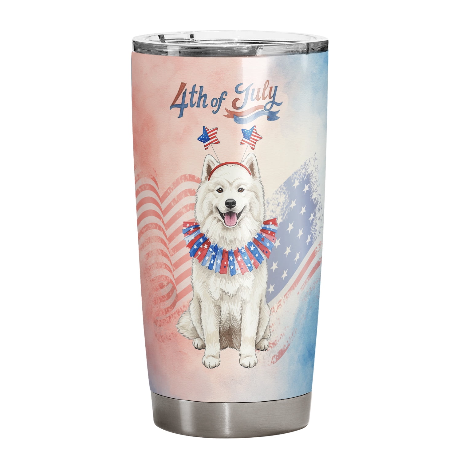 4th of July Samoyed Celebrates Independence Day 20oz Stainless Steel ...