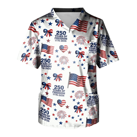 4th of July Scrub Top for Men - 1776-2026 250th Anniversary USA Stretch ...