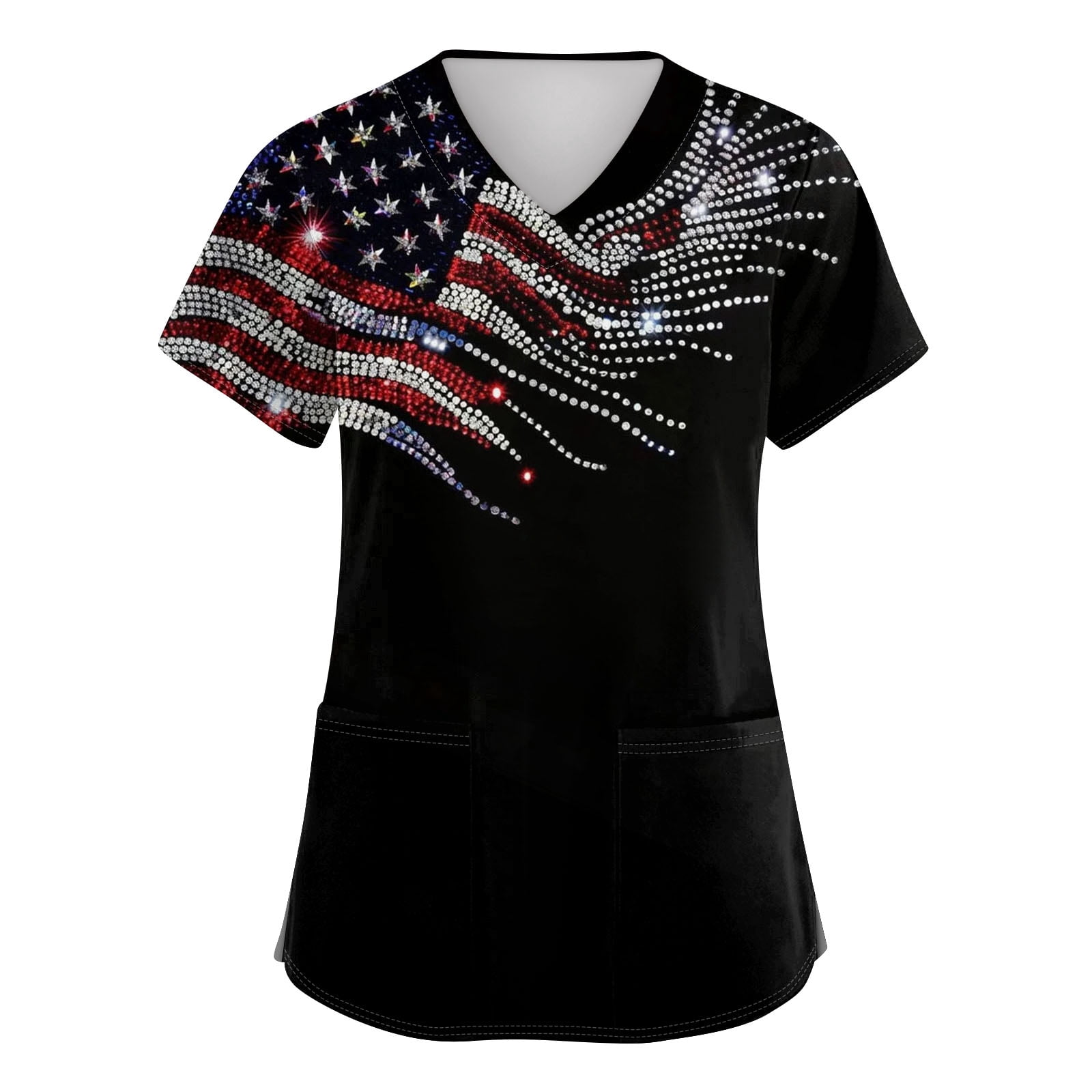 4th of July Scrub Tops Women American Flag Print Stretch V Neck Shirts ...
