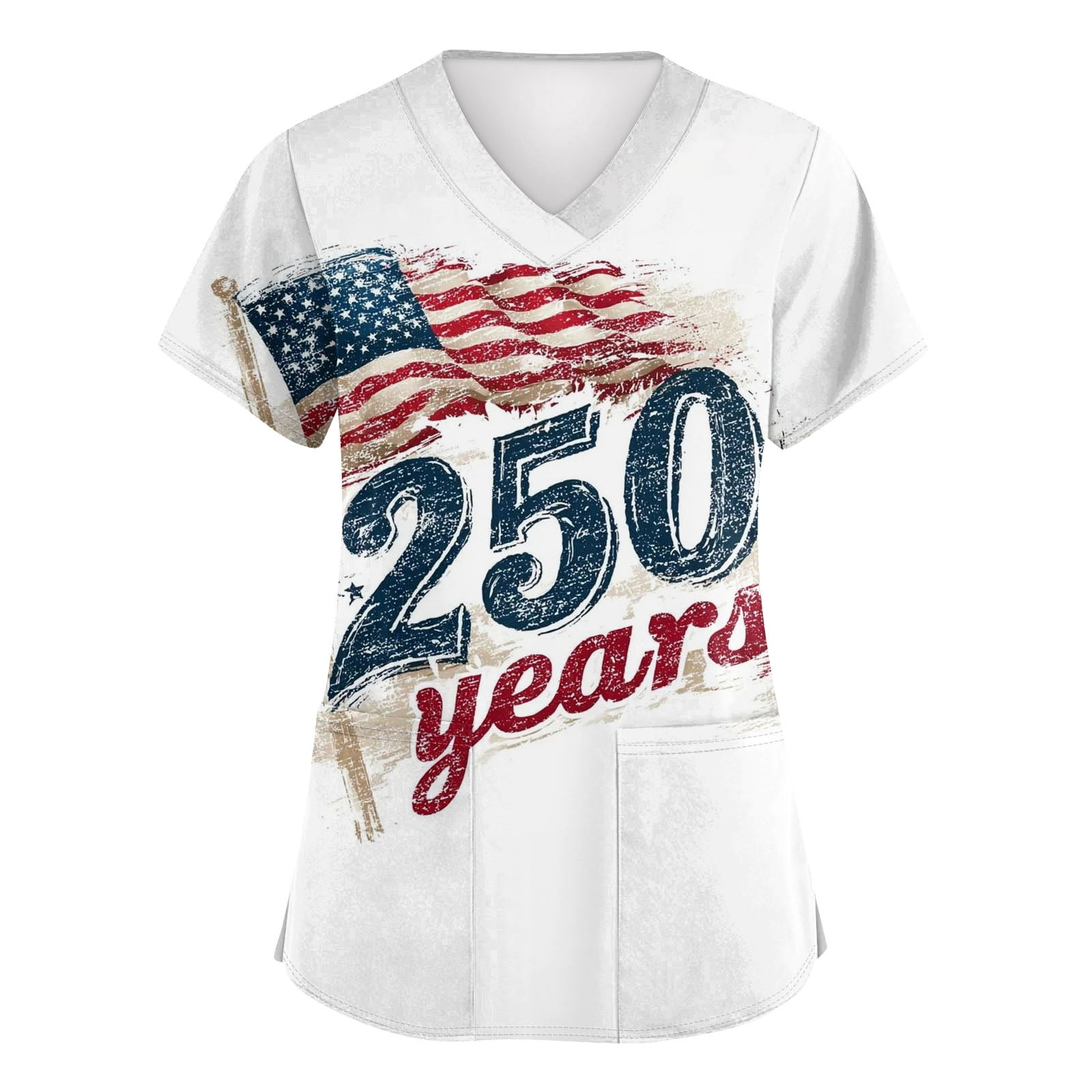 4th of July Scrub Tops Women American Flag Print Stretch V Neck Shirts ...