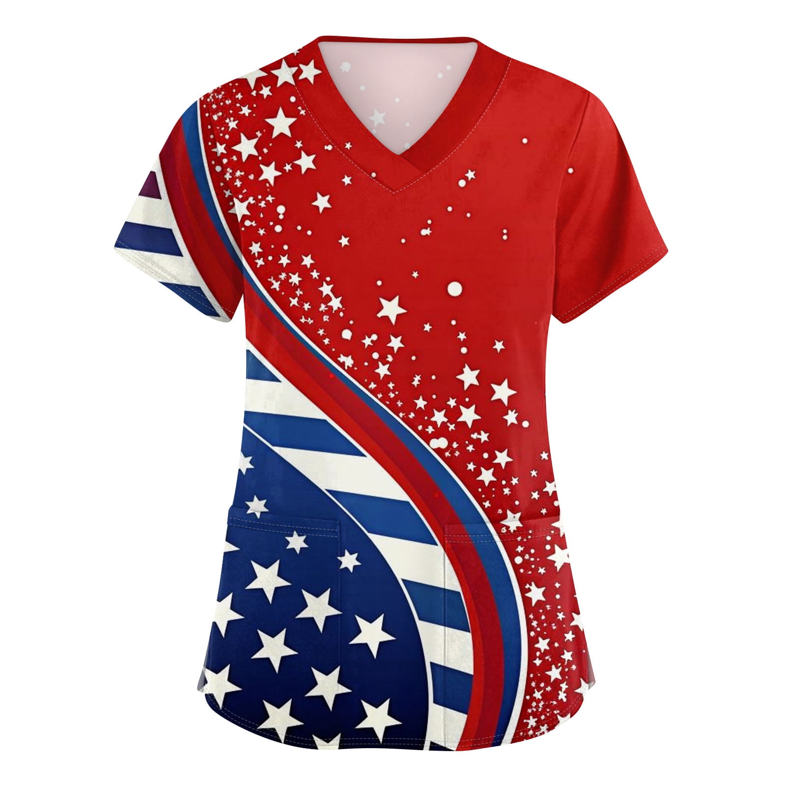 4th of July Scrub Tops Women American Flag Print Stretch V Neck Shirts ...