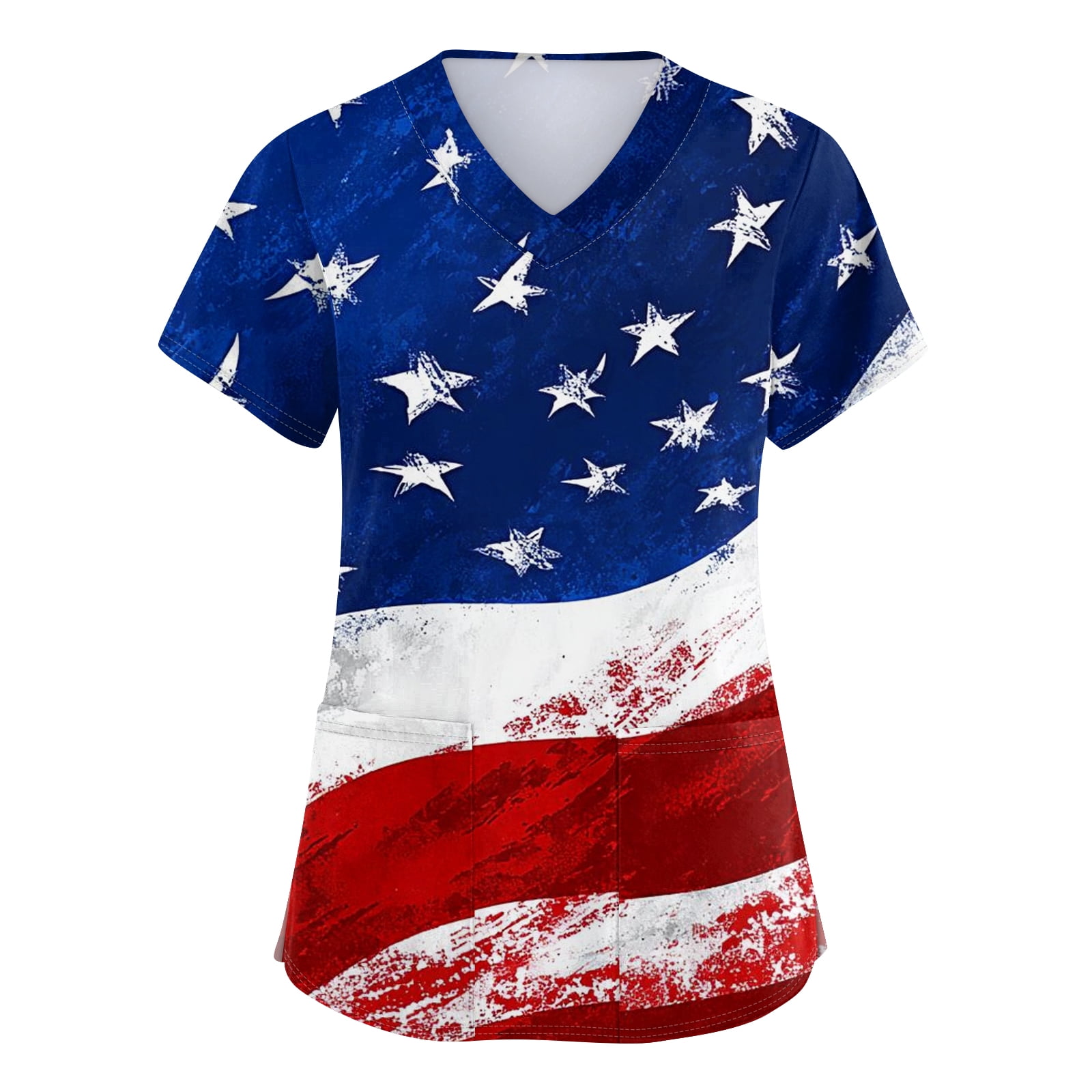 4th of July Scrub Tops Women American Flag Print Stretch V Neck Shirts ...