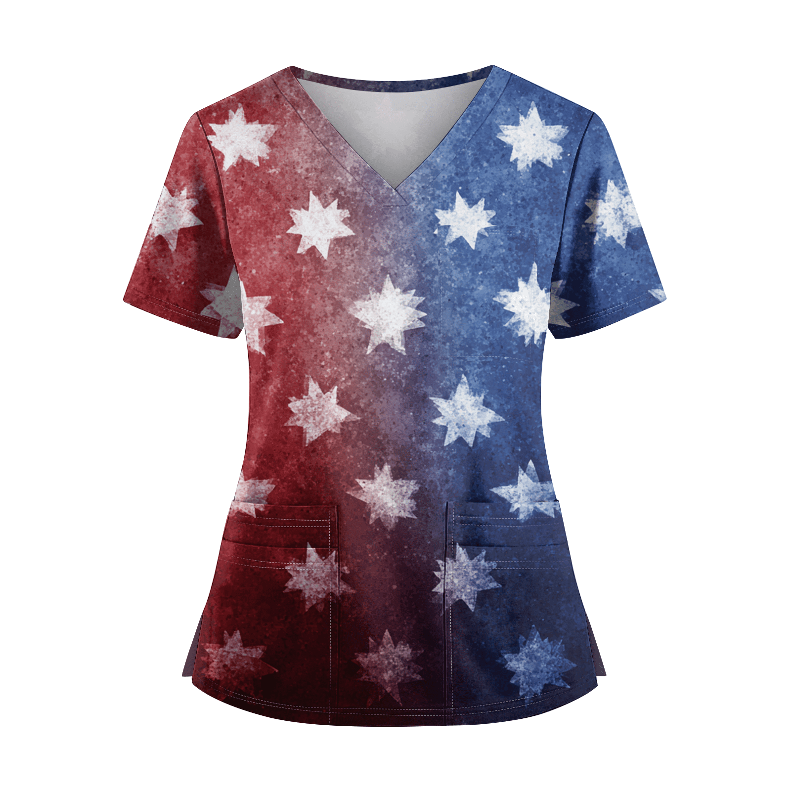 4th of July Scrub Tops Women Short Sleeve V Neck Star Print Shirts ...