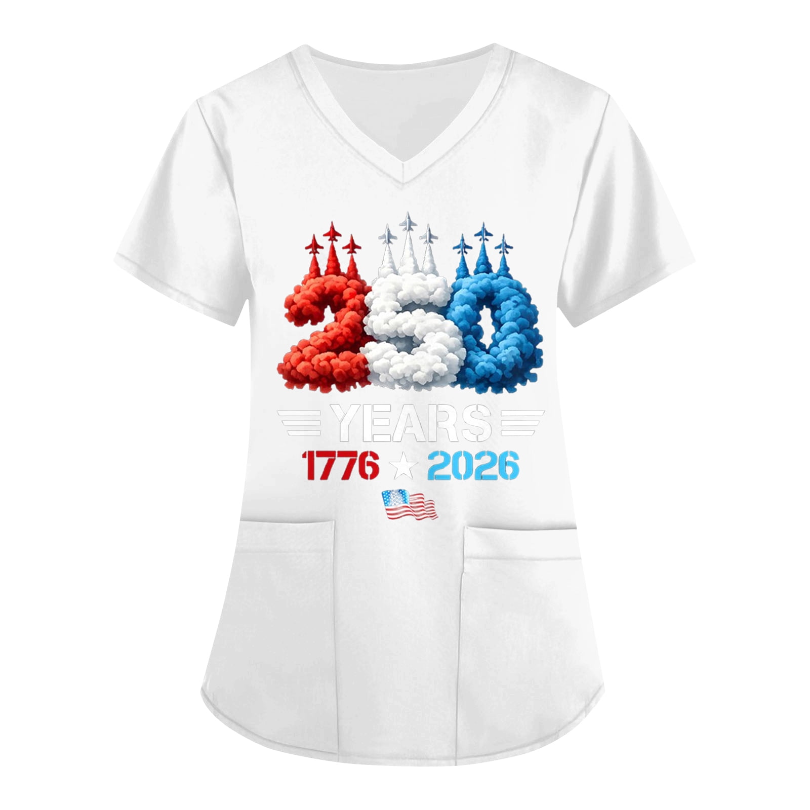 4th of July Scrub Tops for Women 250 Anniversary USA Soft Stretch V ...