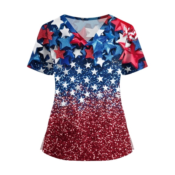4th of July Scrub Tops for Women 250th Anniversary USA Short Sleeve ...