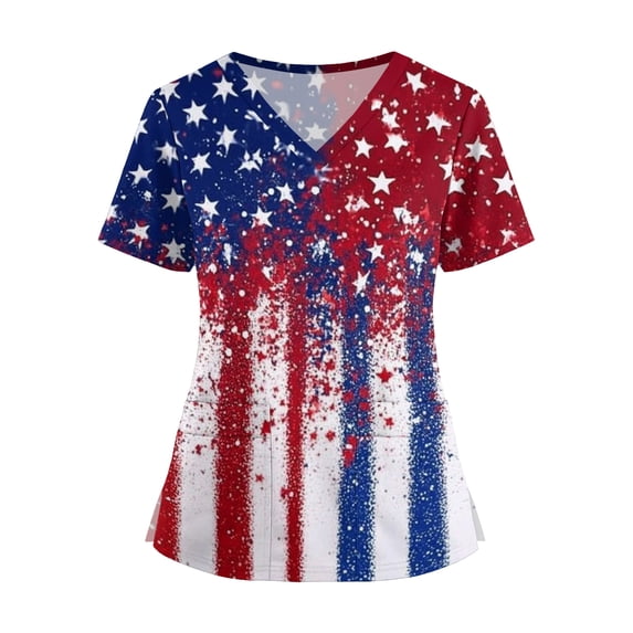 4th of July Scrub Tops for Women 250th Anniversary USA Short Sleeve ...